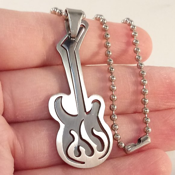 Accessories | Mens Stainless Steel Fire Flame Electric Guitar Cut Fit ...